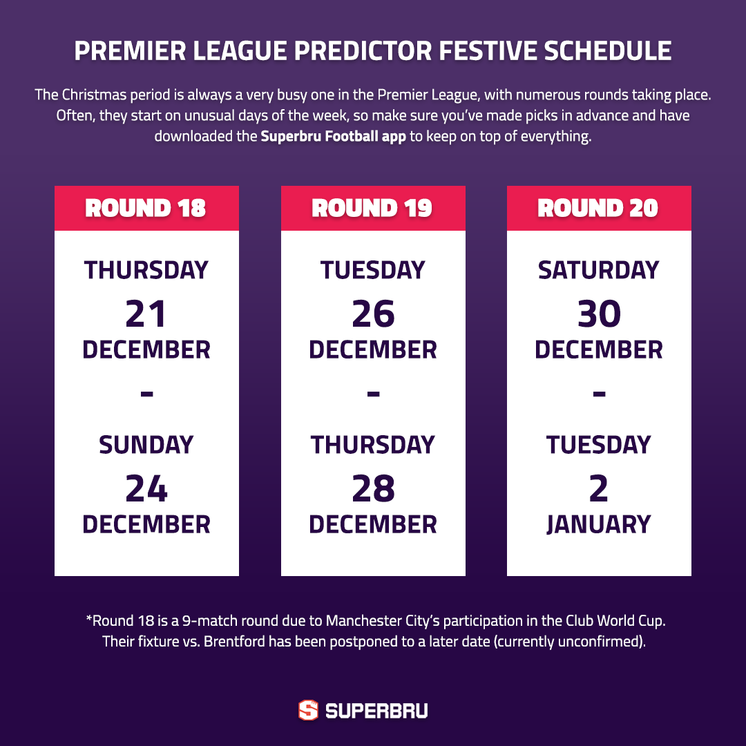 Superbru - Schedule update ahead of Premier League's busy festive season